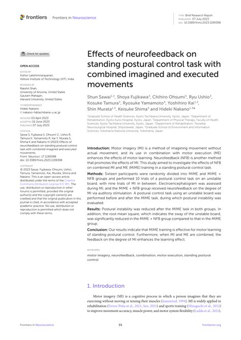 Pdf Effects Of Neurofeedback On Standing Postural Control Task With Combined Imagined And