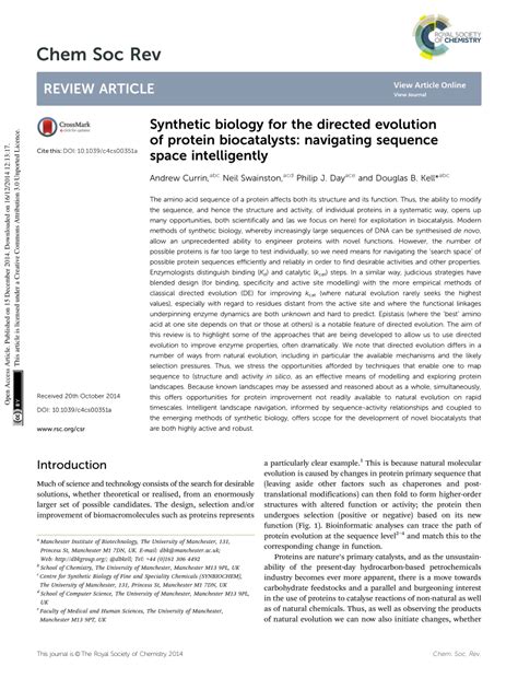 Pdf Synthetic Biology For The Directed Evolution Of Protein Biocatalysts Navigating Sequence