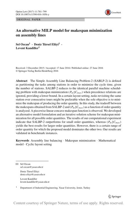 An Alternative Milp Model For Makespan Minimization On Assembly Lines