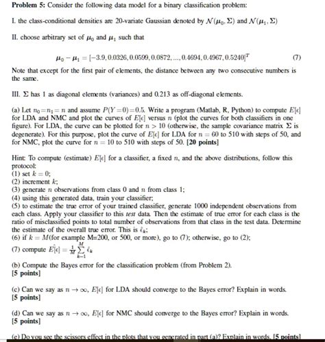 SOLVED Problem Consider The Following Data Model For A Binary Classification Problem I The