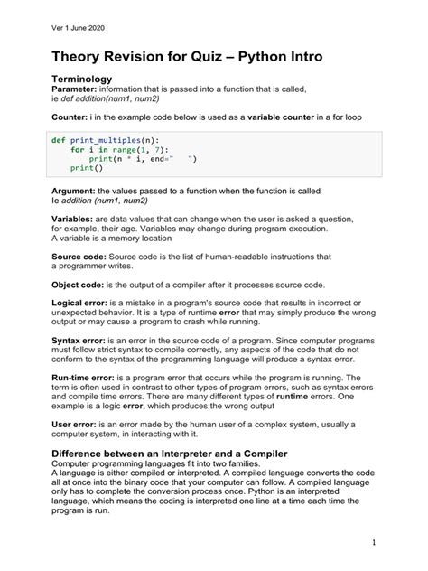 Pytho Intro Quiz Theory Revision 8tz Pdf Control Flow Programming