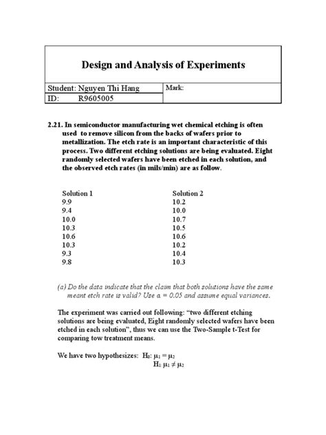 Design And Analysis Of Experiments Pdf Confidence Interval