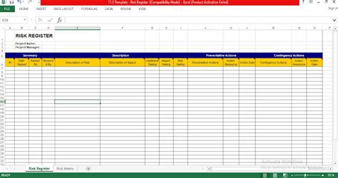 Risk Register Excel Template Software Engineering