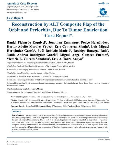 Pdf Ann Case Rep An Open Access Journal Reconstruction By Alt Composite Flap Of The Orbit And