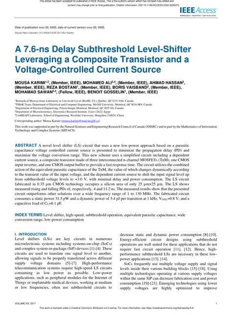 PDF A Ns Delay Subthreshold Level Shifter Leveraging A Composite Transistor And A Voltage