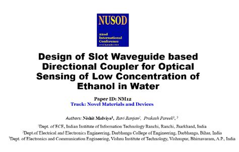 Nm12 Design Of Slot Waveguide Based Directional Coupler For Optical Sensing Of Low