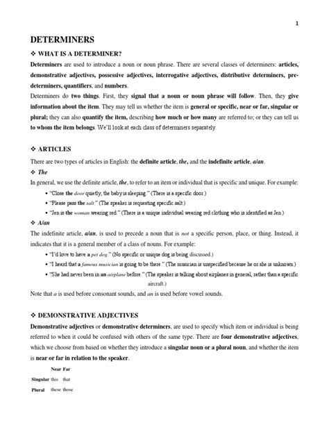Determiners What Is A Determiner Pdf Noun Scientific Classification