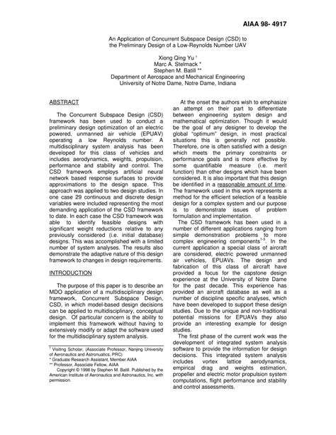 Pdf An Application Of Concurrent Subspace Design Csd To The