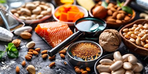 Examining Allergy Triggers Magnified View Of Quotallergyquot Surrounded By Allergenic Foods