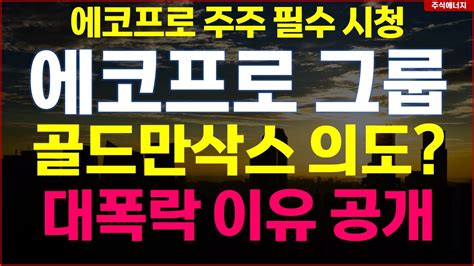 에코프로 그룹 골드만삭스 의도 대폭락 이유 전격 공개 에코프로 주주 필수시청 박순혁 에코프로주가 에코프로비엠 에코프로