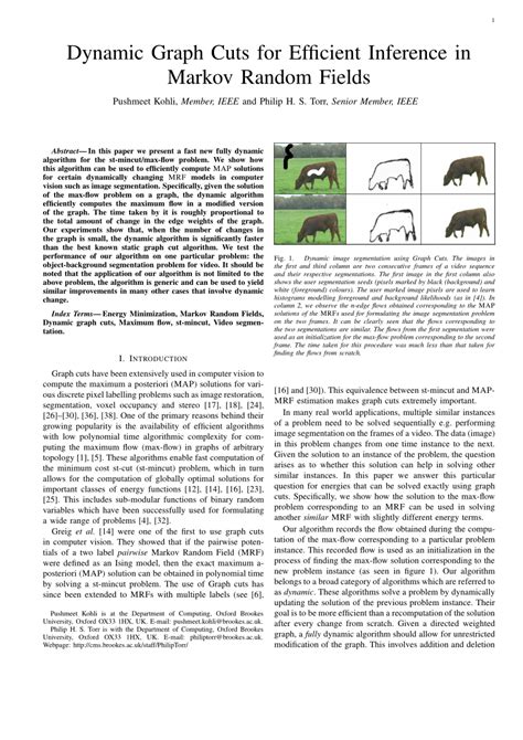Pdf Dynamic Graph Cuts For Efficient Inference In Markov Random Fields
