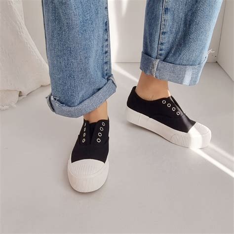 앤드힐 라일 끈없는 스니커즈 통굽 캔버스 운동화 슬립온 3cm