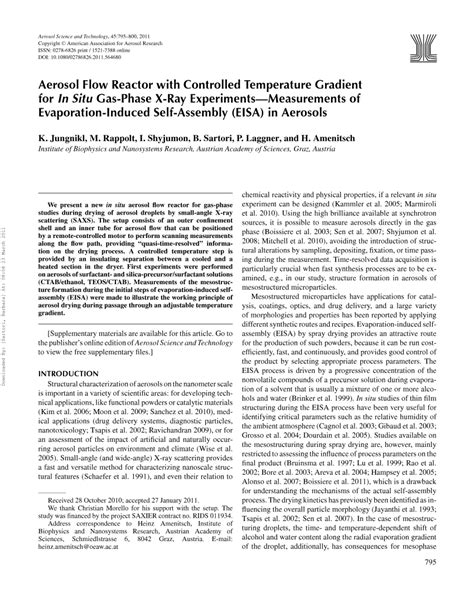 Pdf Aerosol Flow Reactor With Controlled Temperature Gradient For In
