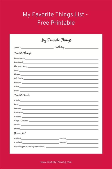 My Favorite Things List - Free Printable Gift Ideas for Teachers | Favorite things list, Free ...