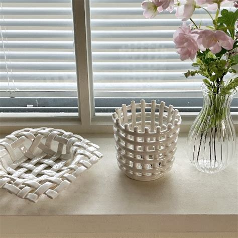 수납바스켓 핸드메이드 트위스트 원형 과일 스낵 트레이 세라믹 바스켓 원통형 오늘의집 쇼핑