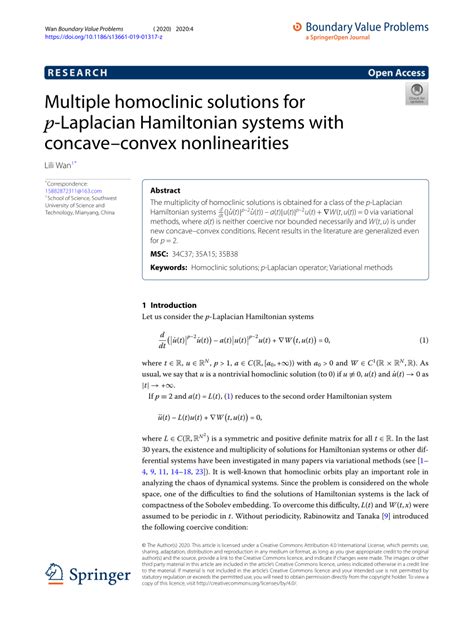 Pdf Multiple Homoclinic Solutions For P Laplacian Hamiltonian Systems With Concave Convex