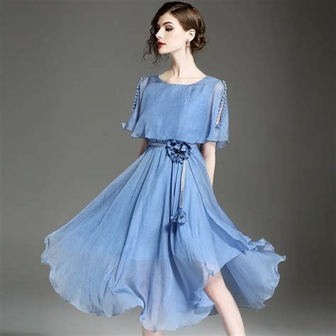 Ruffles Summer Dress Women Solid Round Neck Plus Size Party Casual Midi