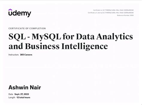 Ashwin Nair On Linkedin Successfully Completed My Sql Course From Udemy