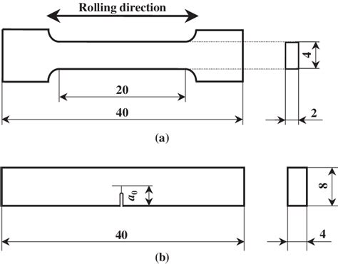 Geometries Of A Tensile Test Specimen And B Static Fracture Download Scientific Diagram