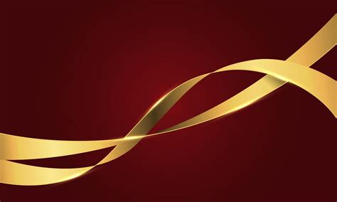 Abstract Gold Ribbon Wave Curve Overlap On Red Design Luxury Background