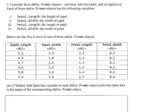 3 Consider Three Data Frame Objects Setosa
