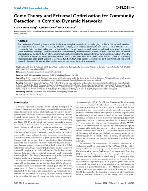Pdf Game Theory And Extremal Optimization For Community Detection In Complex Dynamic Networks
