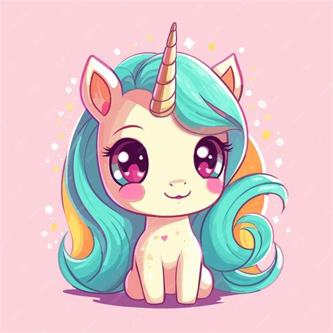 마법의 유니콘 손으로 그린 유니콘 만화 ⁇ 화 프리미엄 Ai 생성 벡터