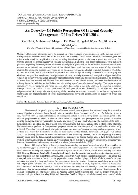 Pdf An Overview Of Public Perception Of Internal Security Management Of Jos Crises 2001 2014