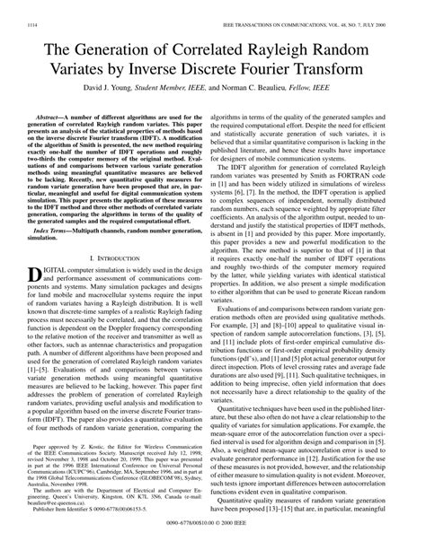 Pdf The Generation Of Correlated Rayleigh Random Variates By Inverse Discrete Fourier Transform