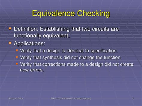Ppt Elec 7770 Advanced Vlsi Design Spring 2007 Logic Equivalence Powerpoint Presentation Id