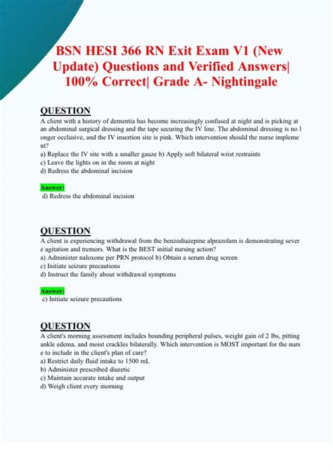 BSN HESI 366 RN Exit Exam V1 New 2024 2025 Update Questions And Verified Answers 100 Correct