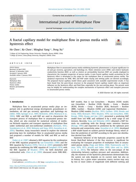 Pdf A Fractal Capillary Model For Multiphase Flow In Porous Media With Hysteresis Effect