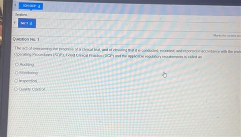 ICH GCP I Sections Sec I Marks For Correct StudyX