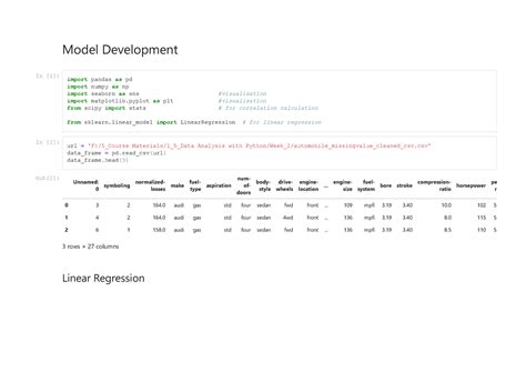 Linear Machine Learning Model Evaluation Model Development Unnamed Symboling Normalized