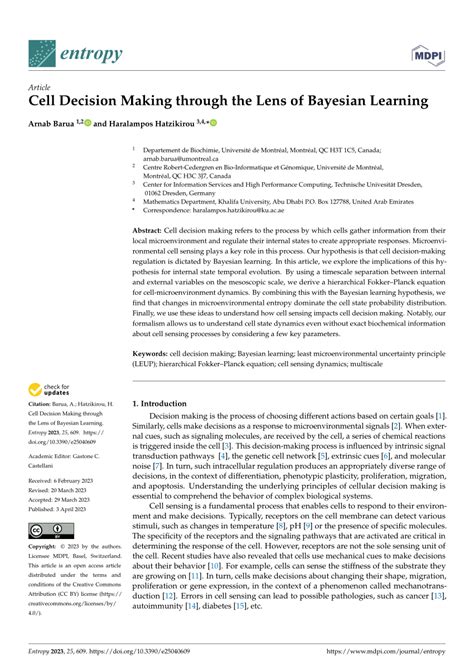 Pdf Cell Decision Making Through The Lens Of Bayesian Learning
