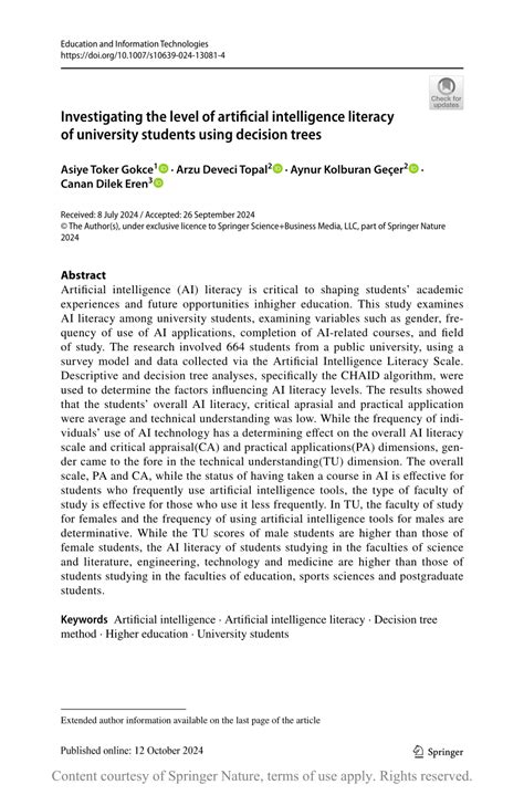 Investigating The Level Of Artificial Intelligence Literacy Of