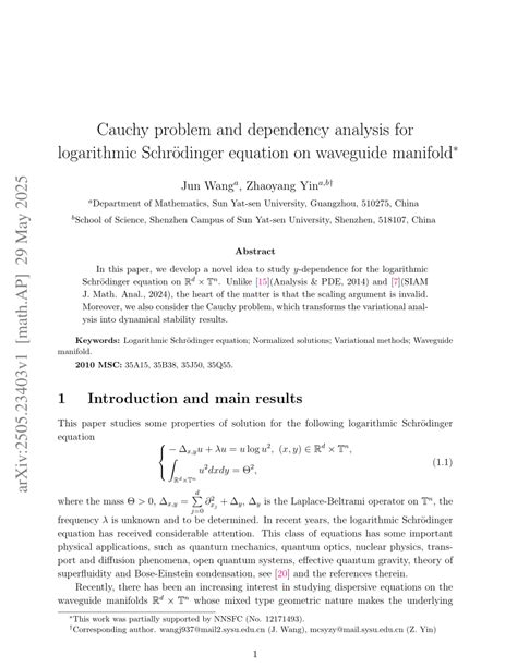 Pdf Cauchy Problem And Dependency Analysis For Logarithmic Schrodinger Equation On Waveguide