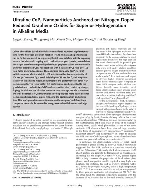 Pdf Ultrafine Copx Nanoparticles Anchored On Nitrogen Doped Reduced