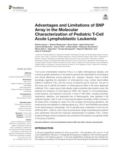 PDF Advantages And Limitations Of SNP Array In The Molecular Characterization Of Pediatric T