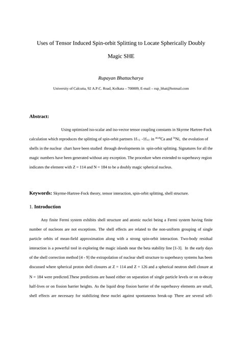 Pdf Uses Of Tensor Induced Spinorbit Splitting To Locate Spherical