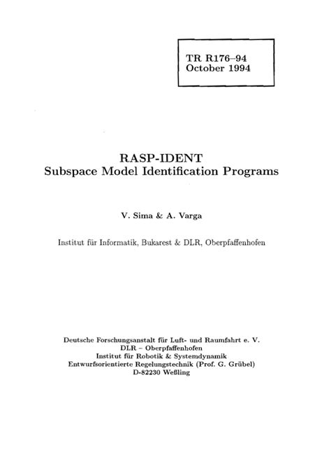 Pdf Rasp Ident Subspace Model Identification Programs