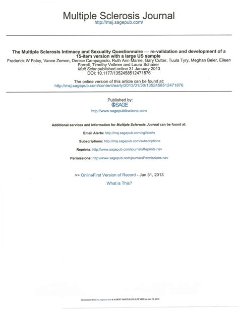 Pdf The Multiple Sclerosis Intimacy And Sexuality Questionnaire Re Validation And