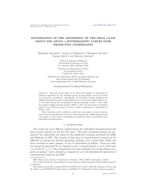 pdf optimization of the arithmetic of the ideal class group for genus