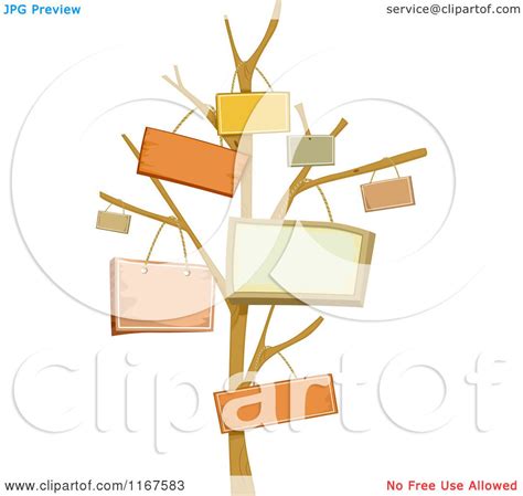 Cartoon Of A Bare Tree With Signs Hanging From The Branches Royalty