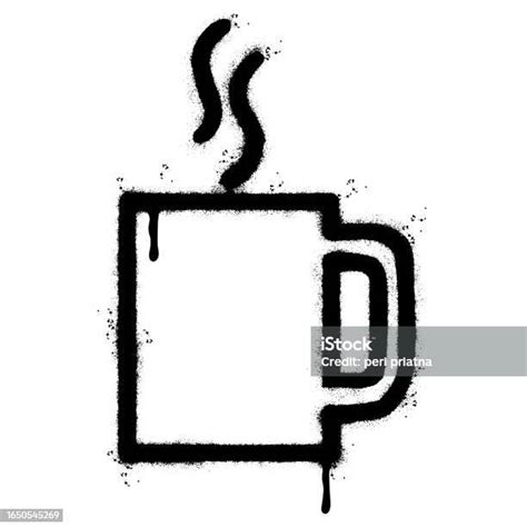 스프레이 페인티드 그래피티 커피 컵 아이콘 Word Sprayed 흰색 배경으로 격리되어 있습니다 그래피티 커피 아이콘은 흰색 위에 검은색으로 스프레이를 뿌립니다 0명에