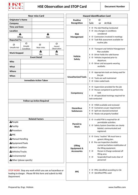 Hse Observation And Stop Card