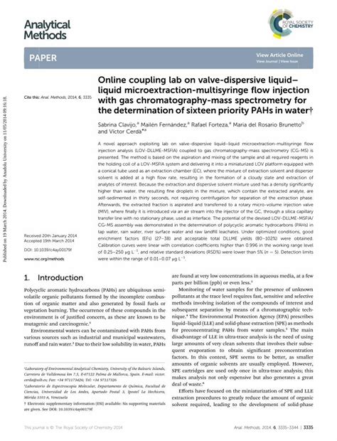 Pdf Online Coupling Lab On Valve Dispersive Liquidliquid Microextraction Multisyringe Flow