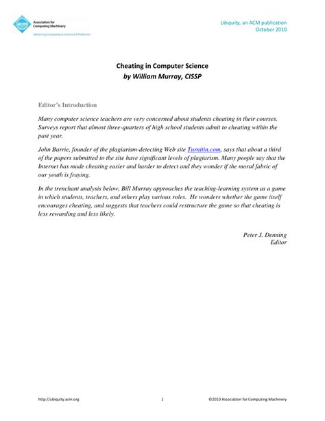 Pdf Cheating In Computer Science