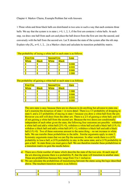 Chapter 4 Markov Chain Problems Chapter 4 Markov Chains Example