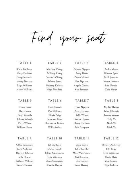 Seating Chart Template Printable